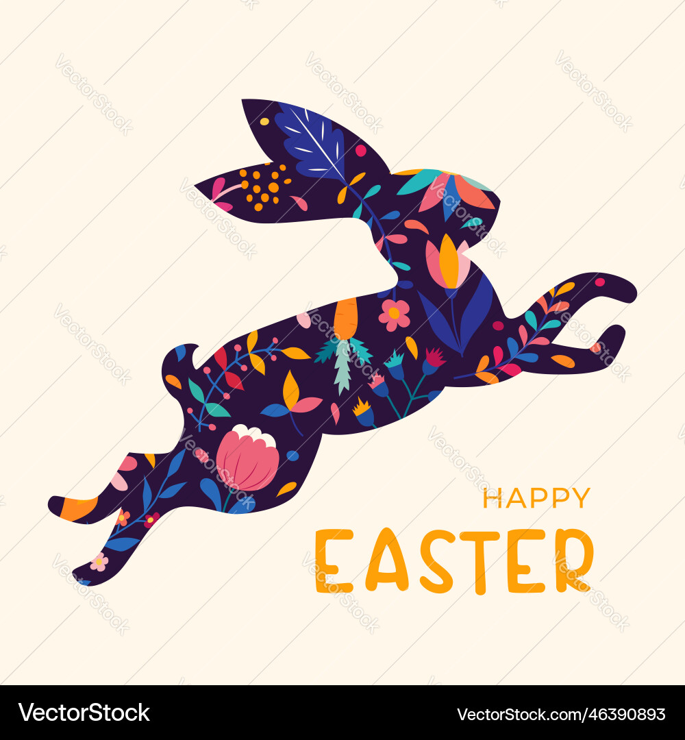 Silhouette of jumping easter bunny with flower Vector Image