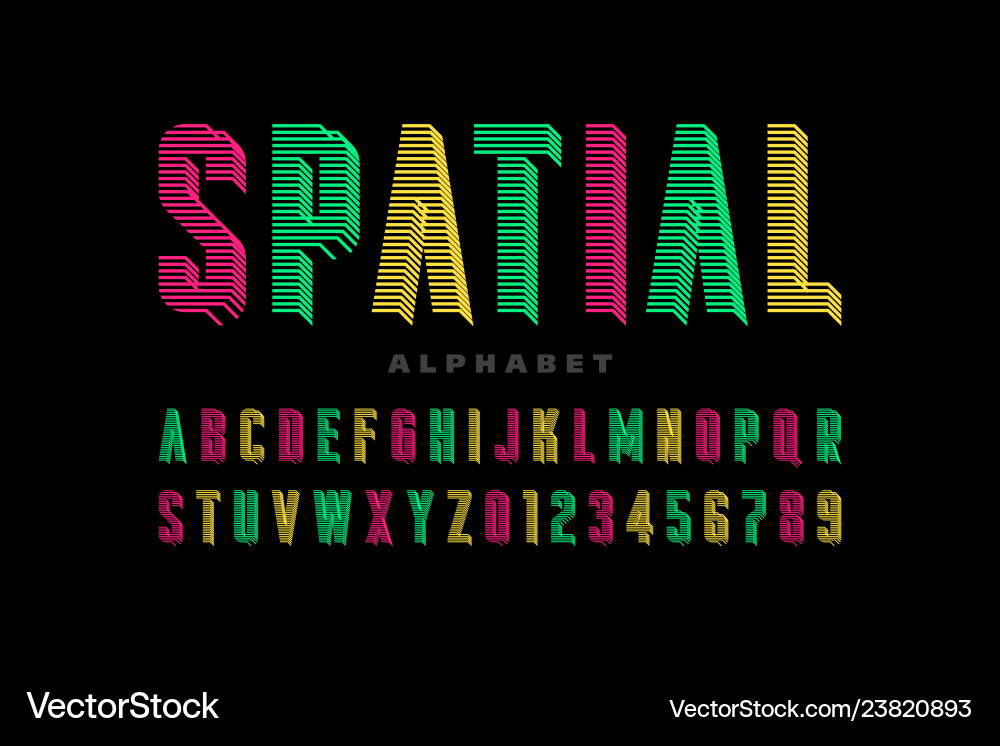 Stylized 3d Schrift Buchstaben und Zahlen Vektorbild