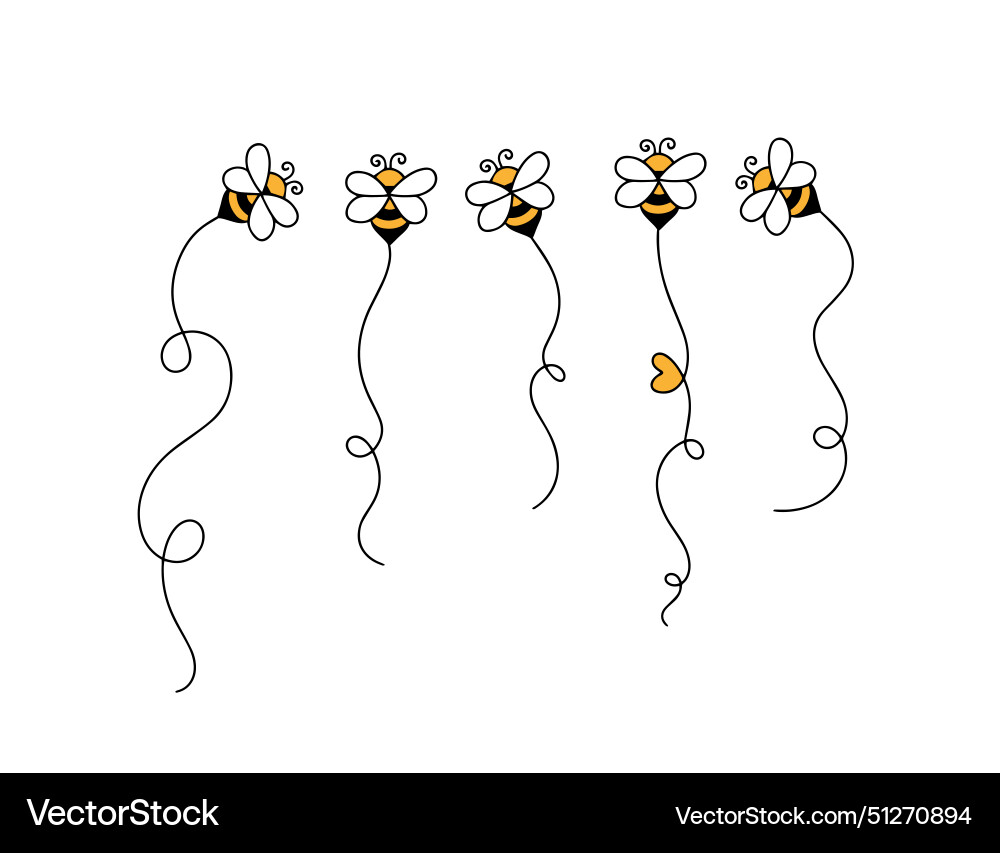 Cartoon fly bee set trail Royalty Free Vector Image