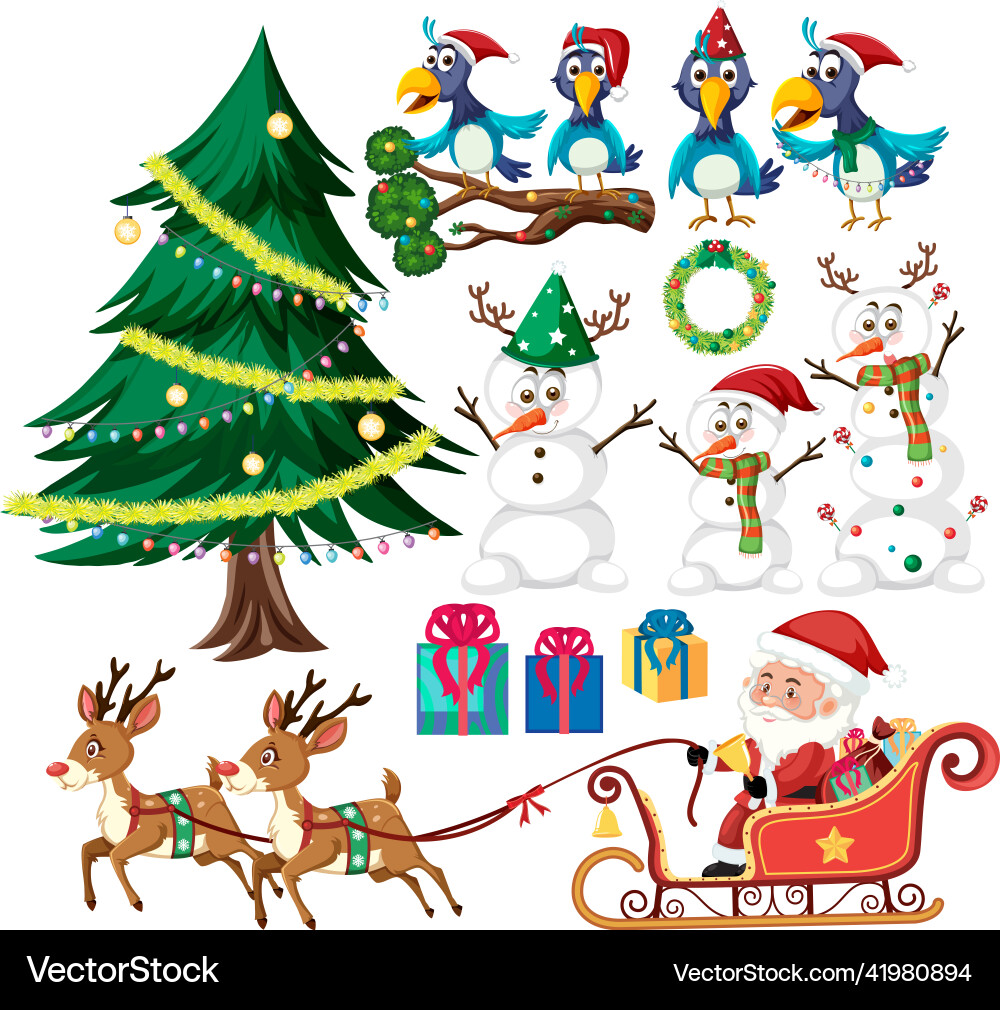 Christmas set with tree and decorations Royalty Free Vector
