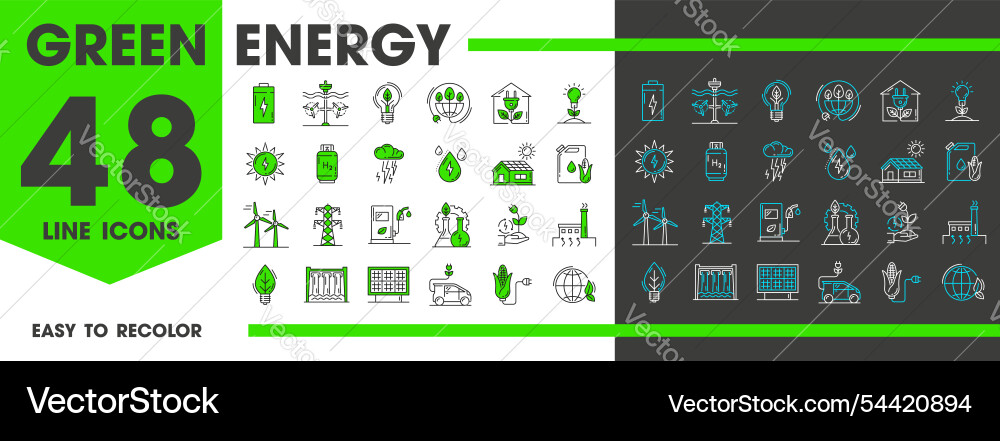 Clean Green Energy Line Icons Royalty Free Vector Image