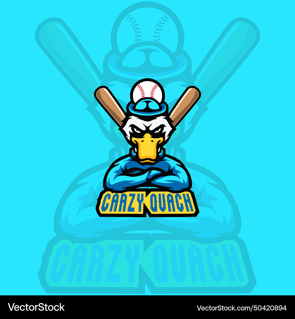 Crazy duck baseball team mascot logo bat ball Vector Image