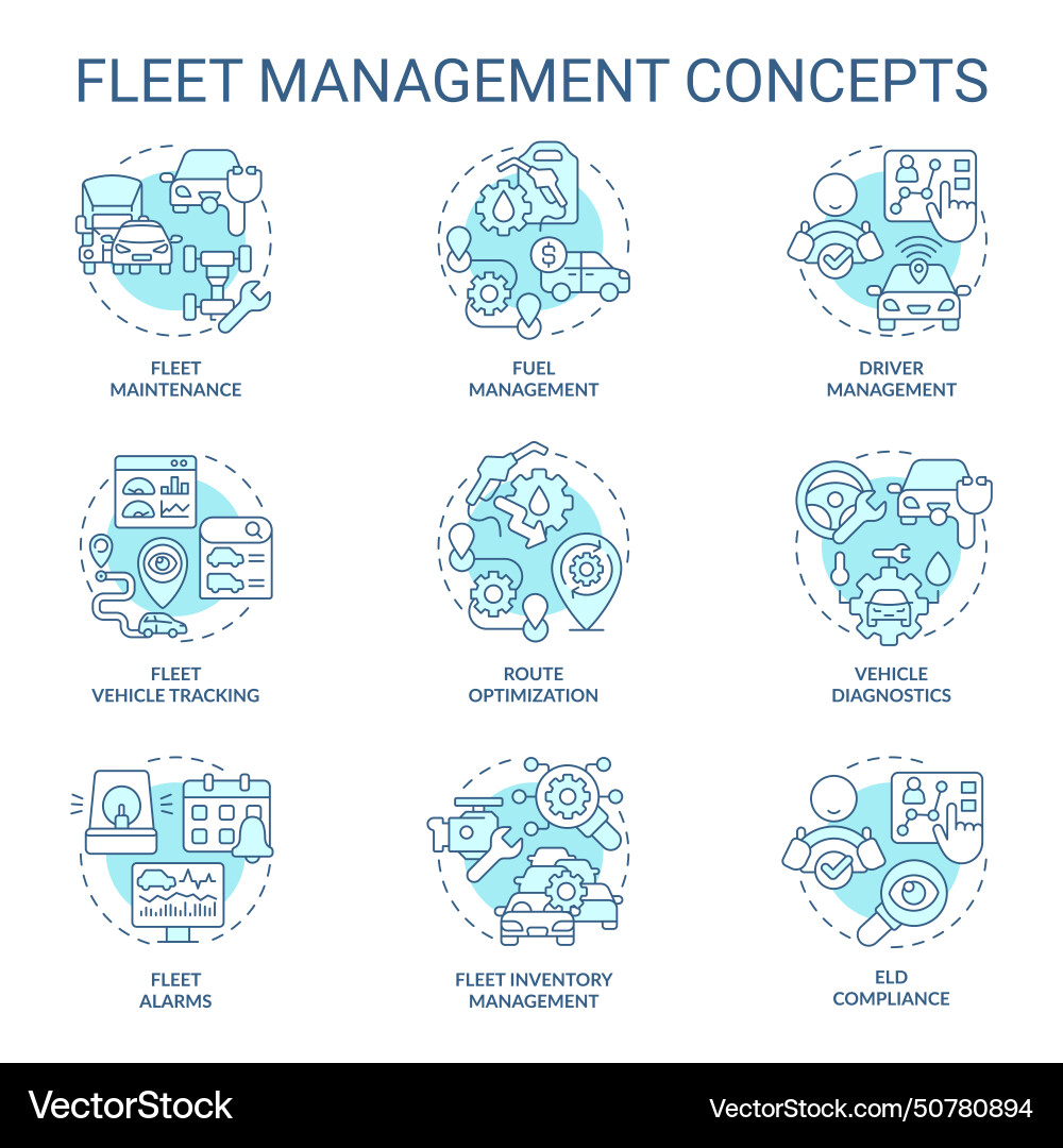 Fleet Management Icons - Soft Blue Royalty Free Vector Image