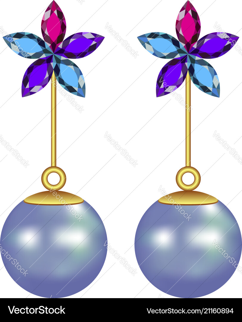 Flower pearl earrings mockup realistic style Vector Image