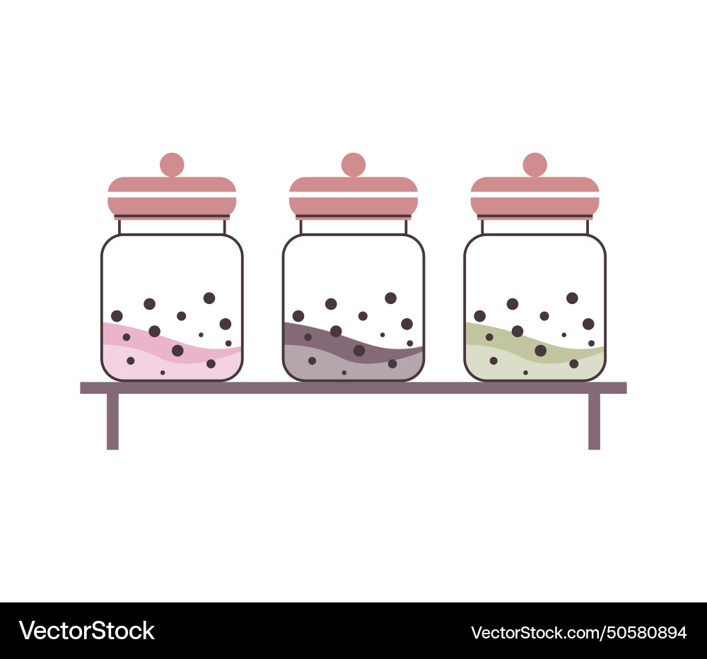 Glass jars on kitchen shelf Royalty Free Vector Image