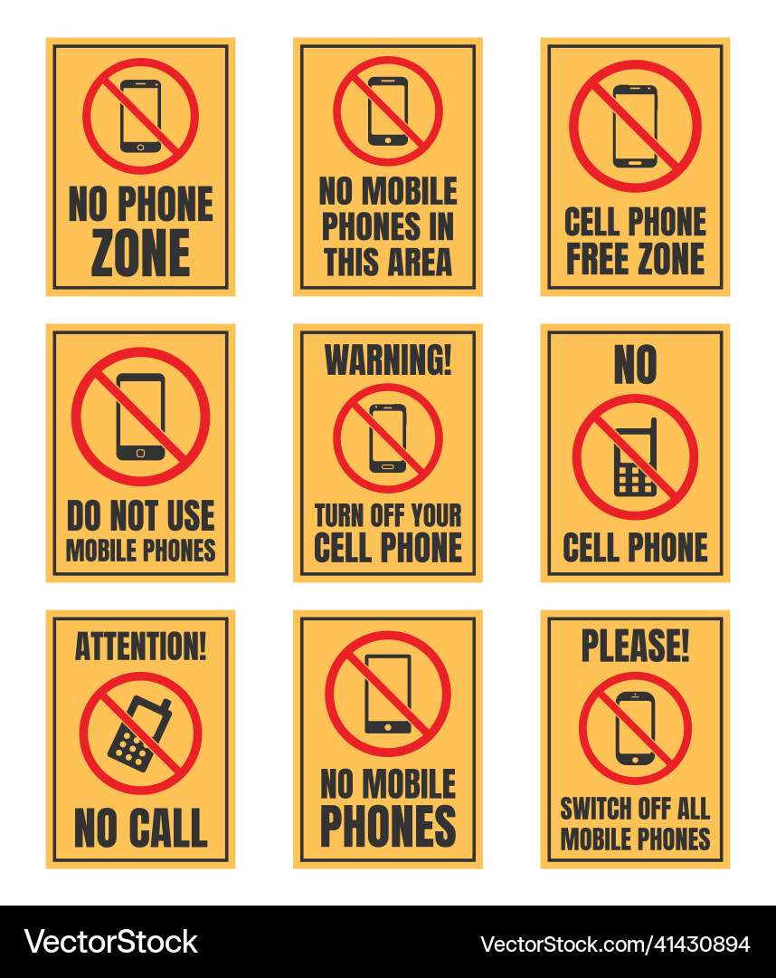 No phone sign cell prohibited icons set Royalty Free Vector
