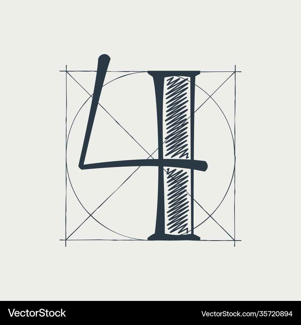 Nummer vier Logo mit Baugitterlinien Lizenzfreier Vektor