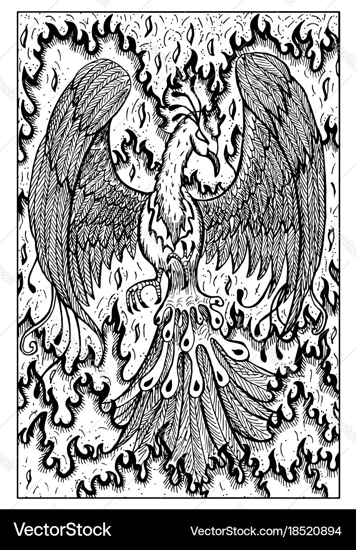 Phoenix engraved fantasy Royalty Free Vector Image