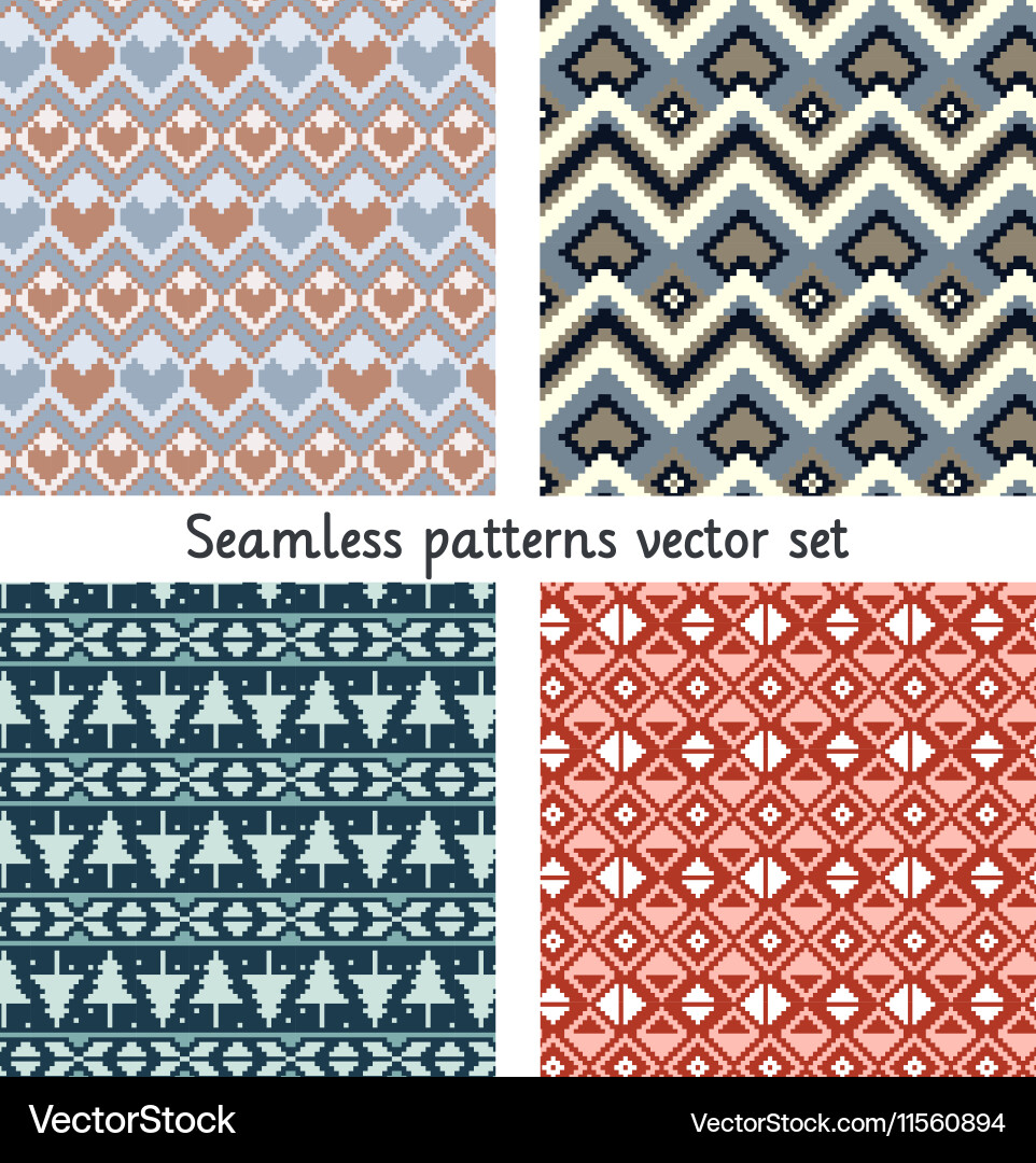 Pixels seamless patterns set Royalty Free Vector Image