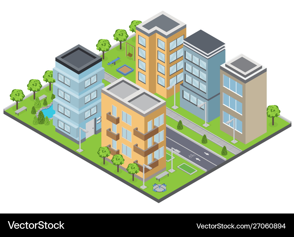 Suburbia buildings composition Royalty Free Vector Image
