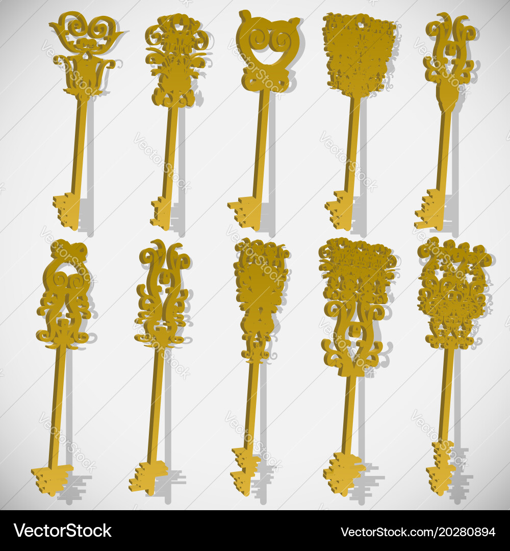 Ten different keys 3d Royalty Free Vector Image