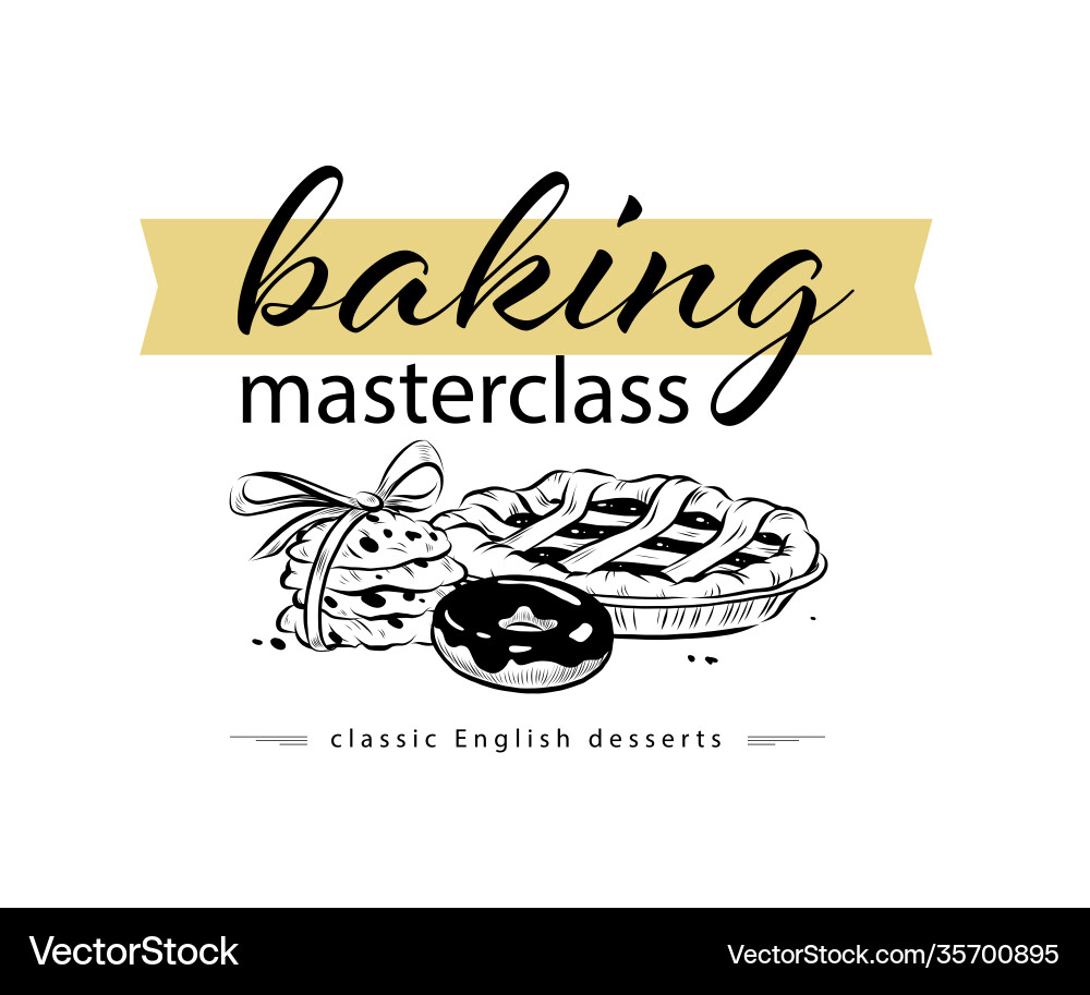 Baking masterclass emblem design with hand drawn Vector Image