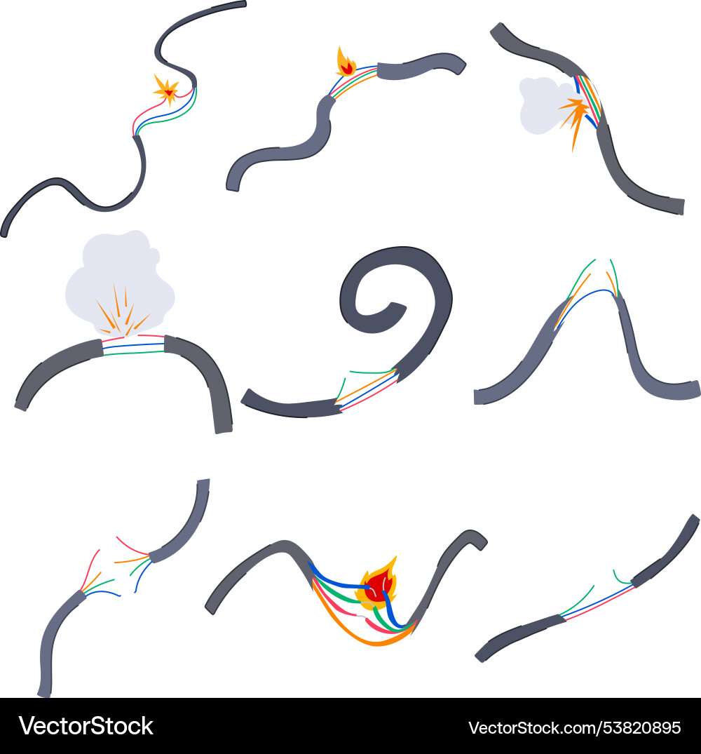 Broken cable set cartoon Royalty Free Vector Image