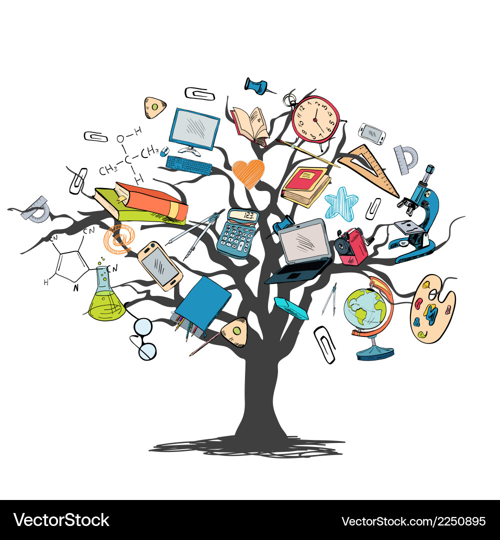 Education icon doodle tree Royalty Free Vector Image