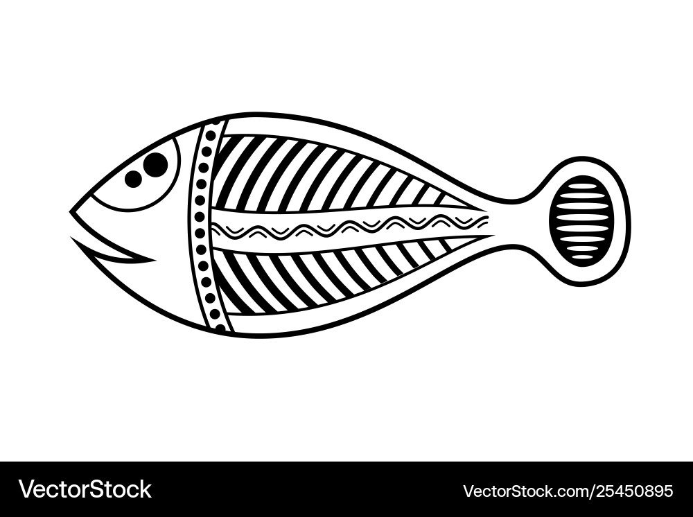 Fish aboriginal art style monochrome isolated Vector Image