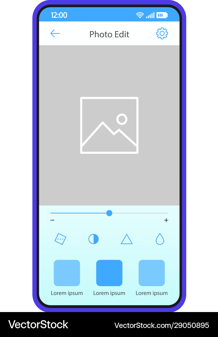 Photo editing smartphone app template Royalty Free Vector