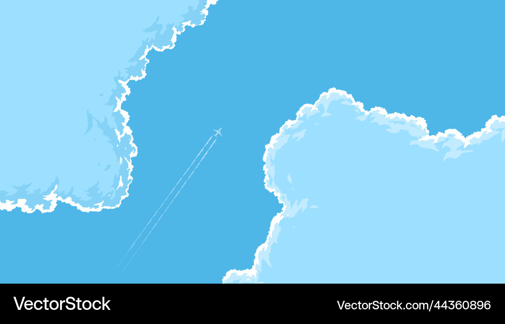 An airplane flying through between 2 clouds Vector Image
