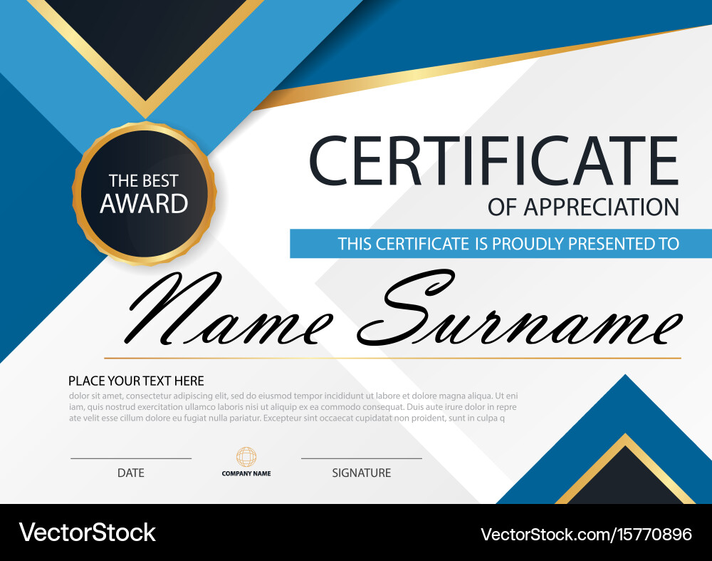 Blue elegance horizontal certificate template Vector Image