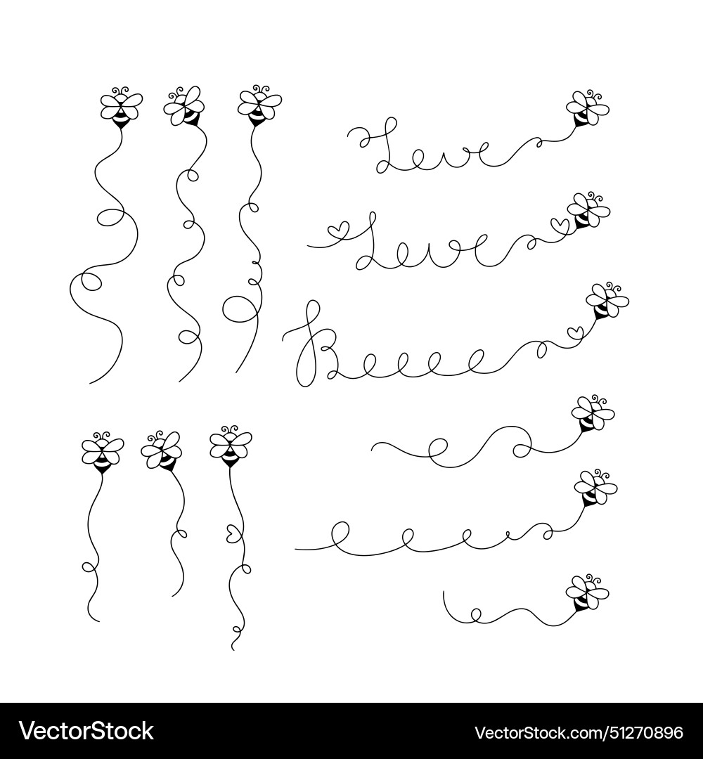 Cartoon fly bee set trail Royalty Free Vector Image