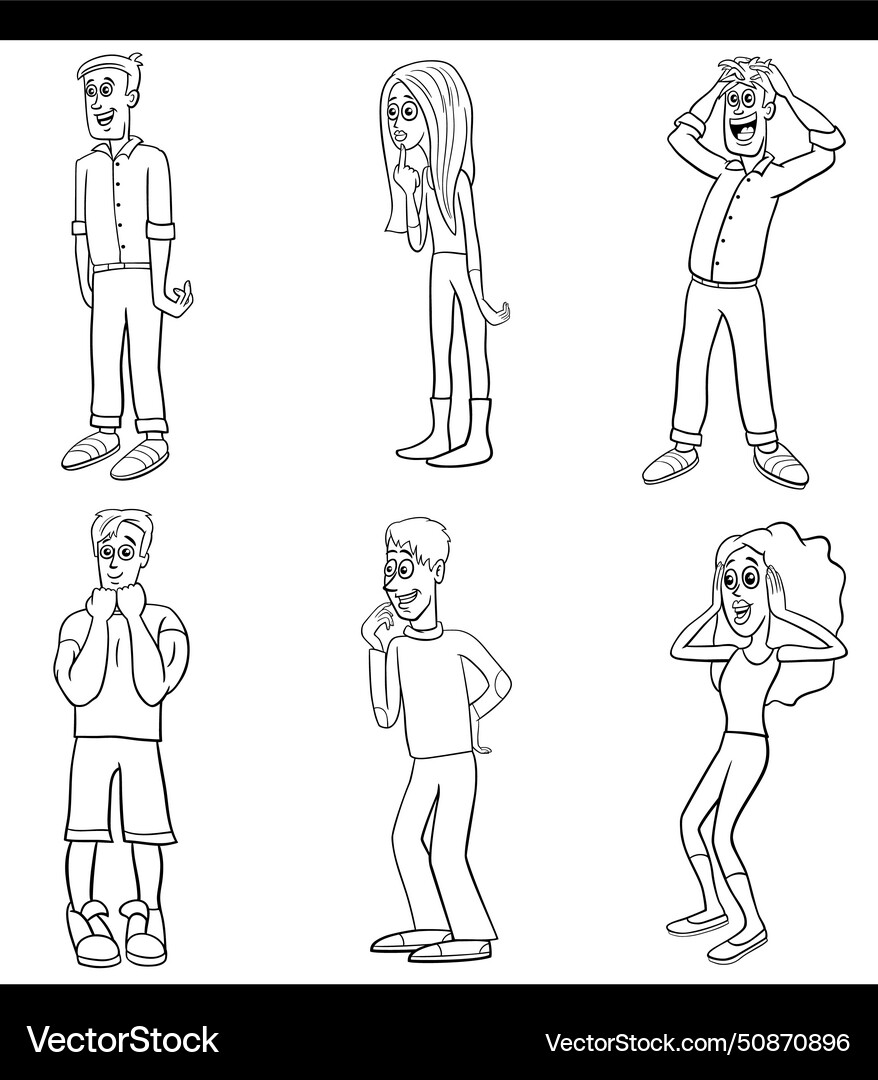 Cartoon surprised young people characters set Vector Image