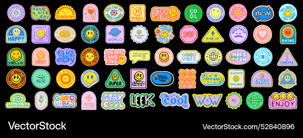 Cute hand drawn y2k patches set design collection Vector Image
