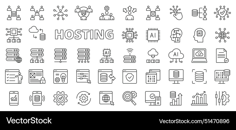 Hosting business in line design Royalty Free Vector Image