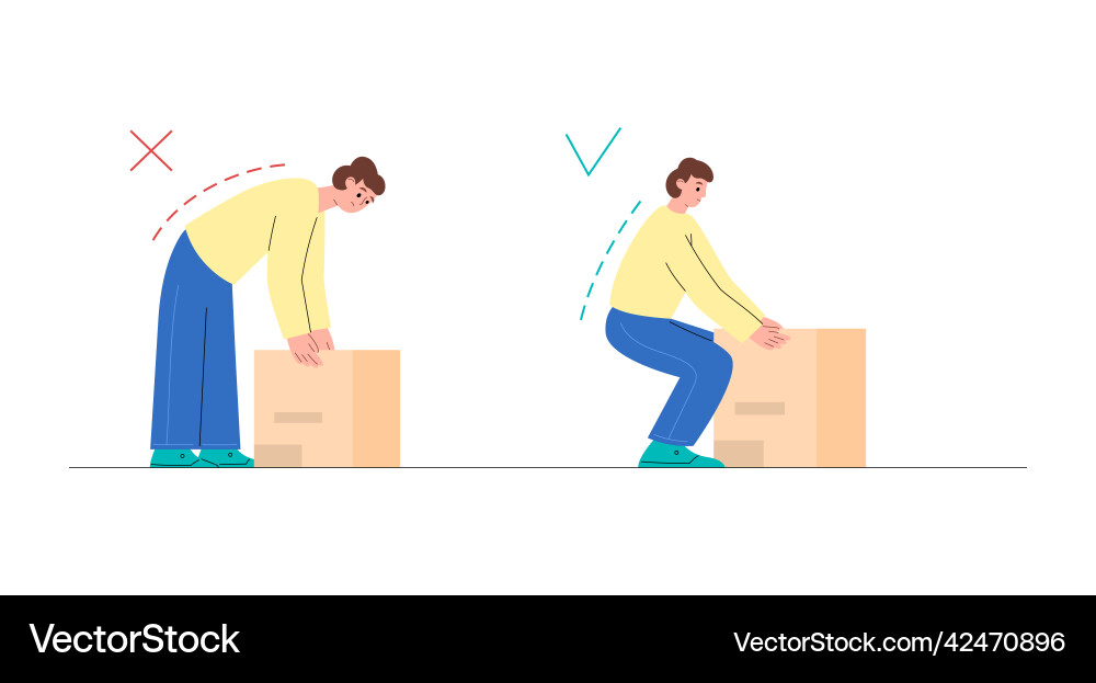 Instructions manual for lifting a heavy box Vector Image