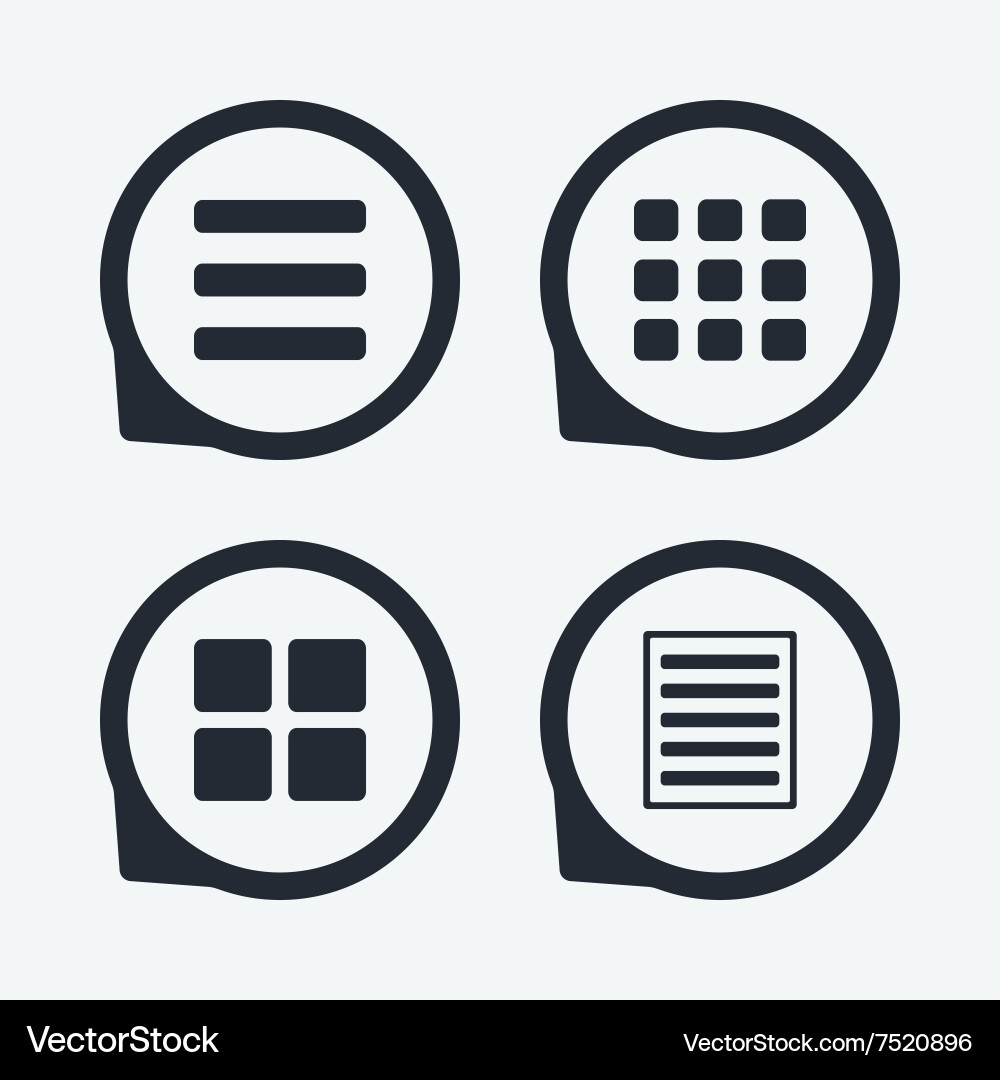 List menu icons content view options Royalty Free Vector