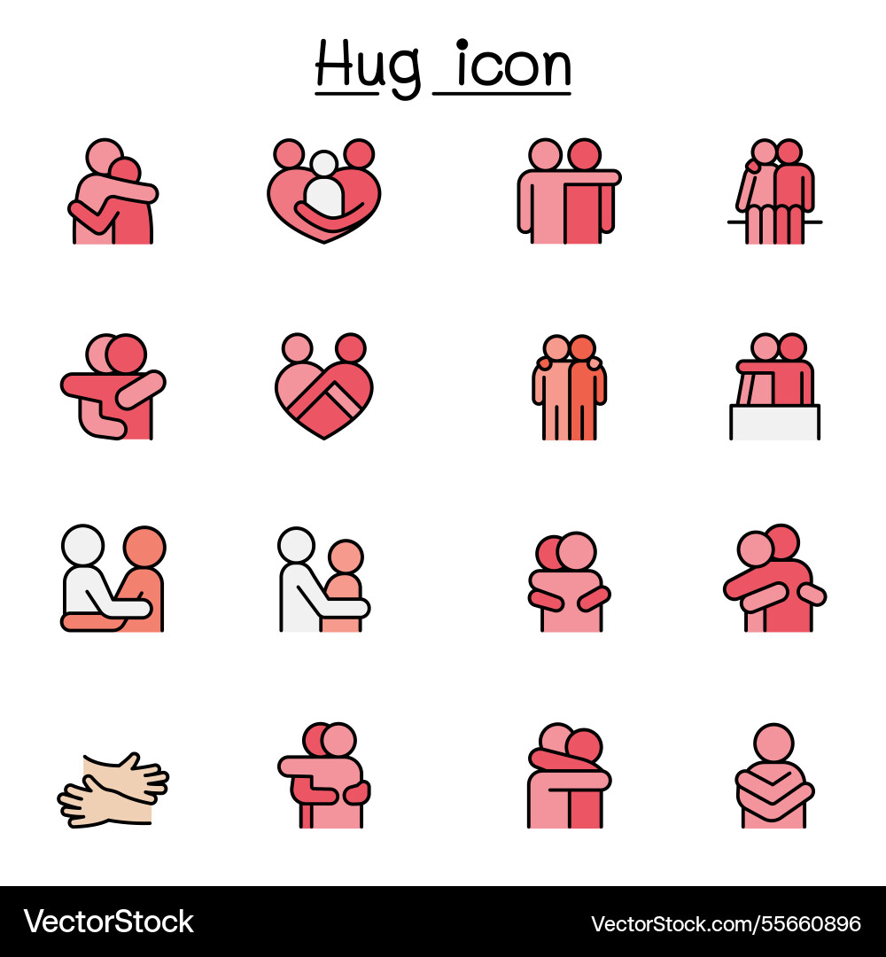 Lover hug friendship relationship icon set color Vector Image