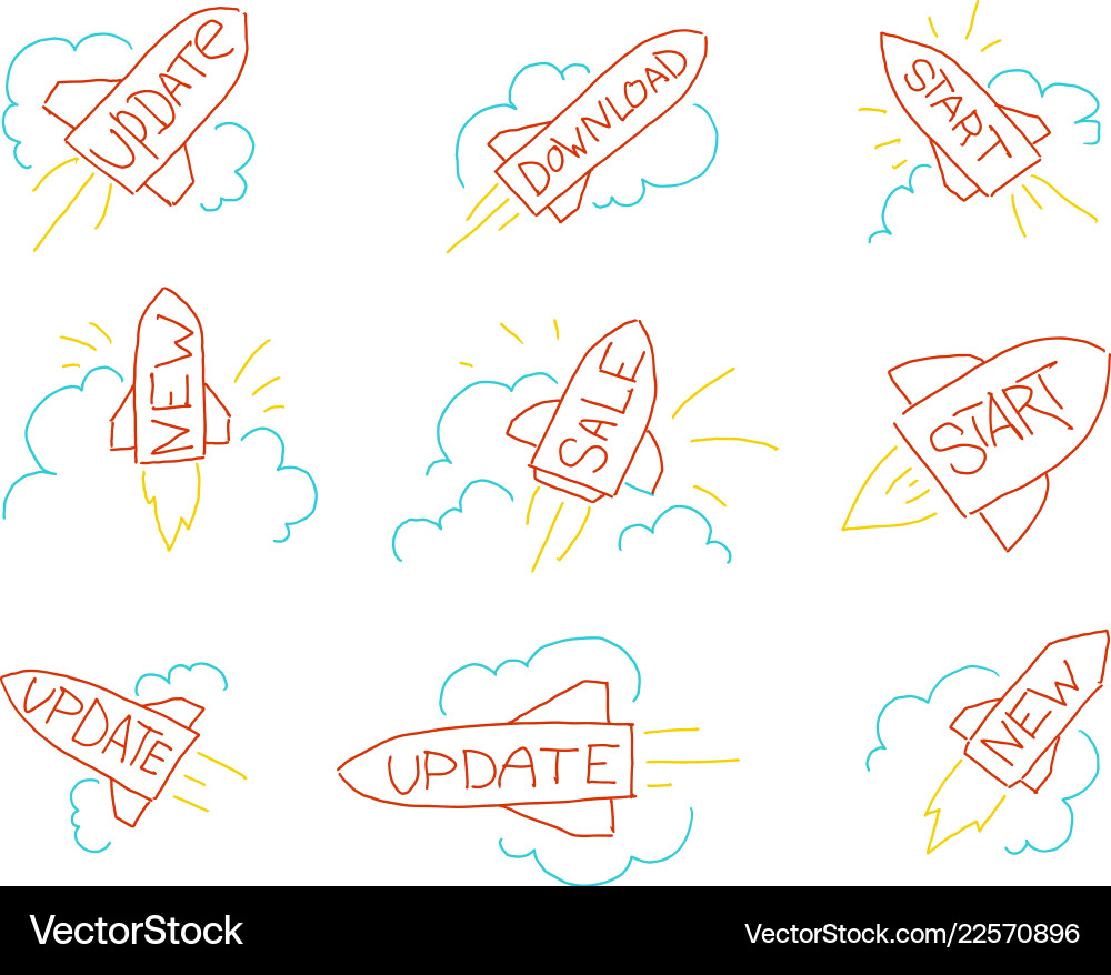 Rocket sketch hand drawn stock upgrade update Vector Image
