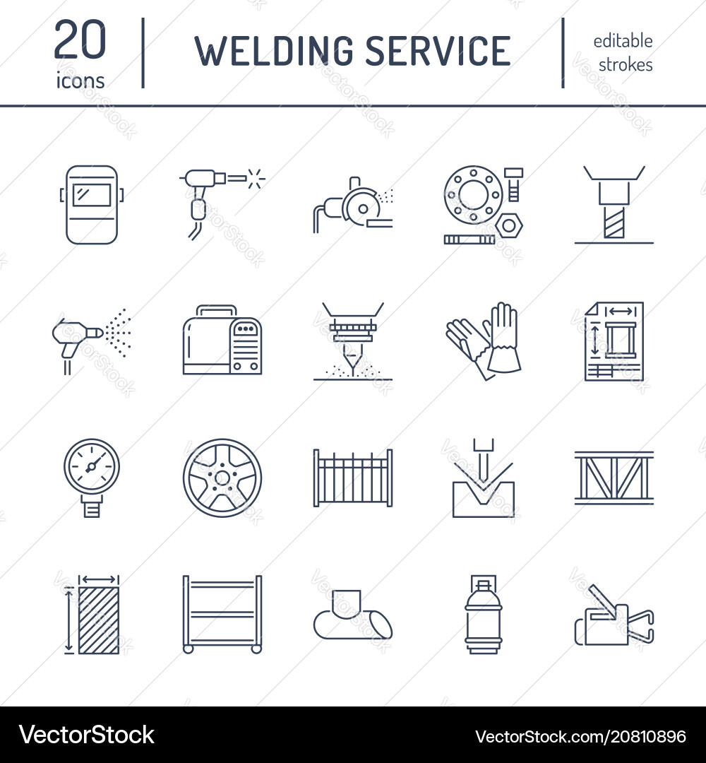 Welding Line Icons - Metal Fabrication Royalty Free Vector
