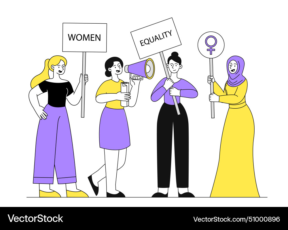 Women at rally linear Royalty Free Vector Image