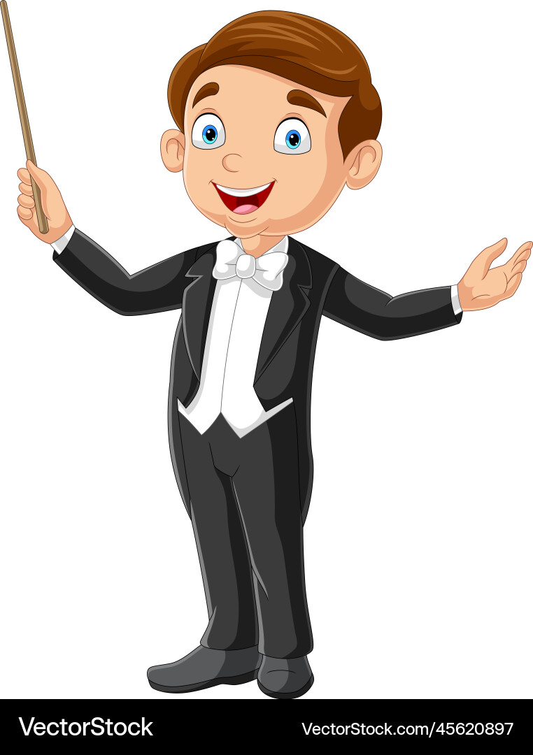 Cartoon boy conductor directing with baton Vector Image