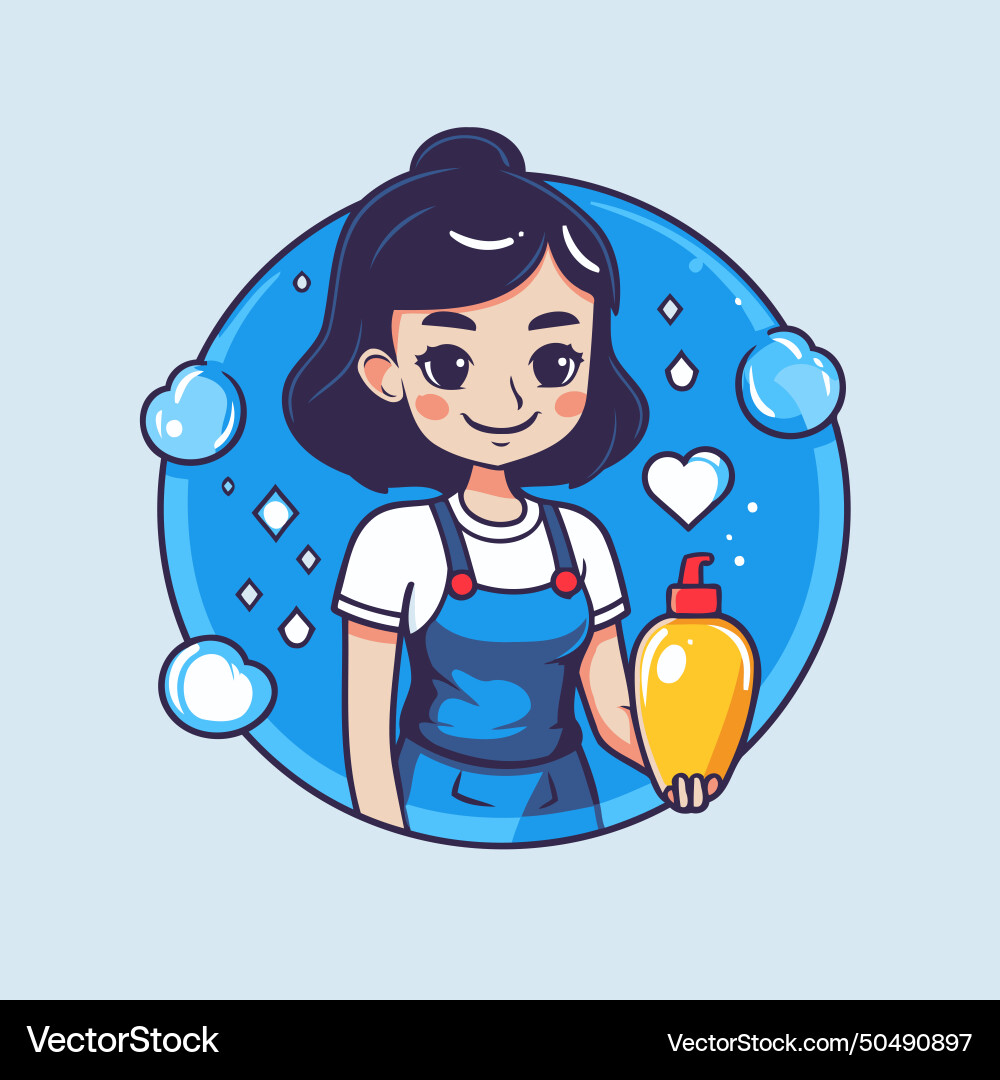 Cleaning lady cartoon character with detergent Vector Image