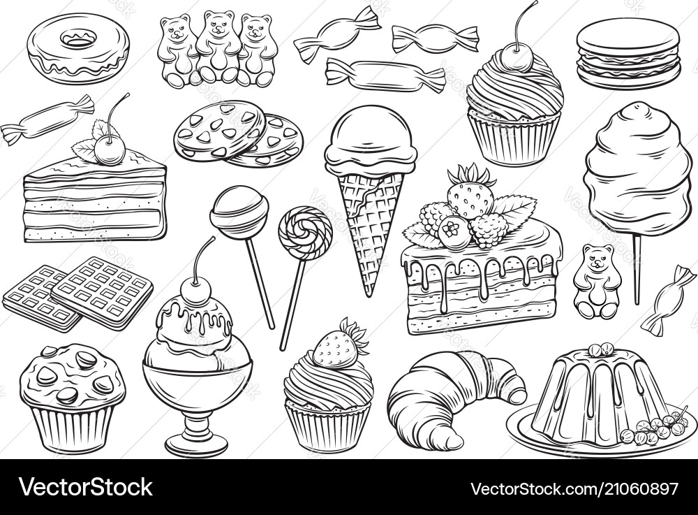 Confectionery and sweets icons Royalty Free Vector Image