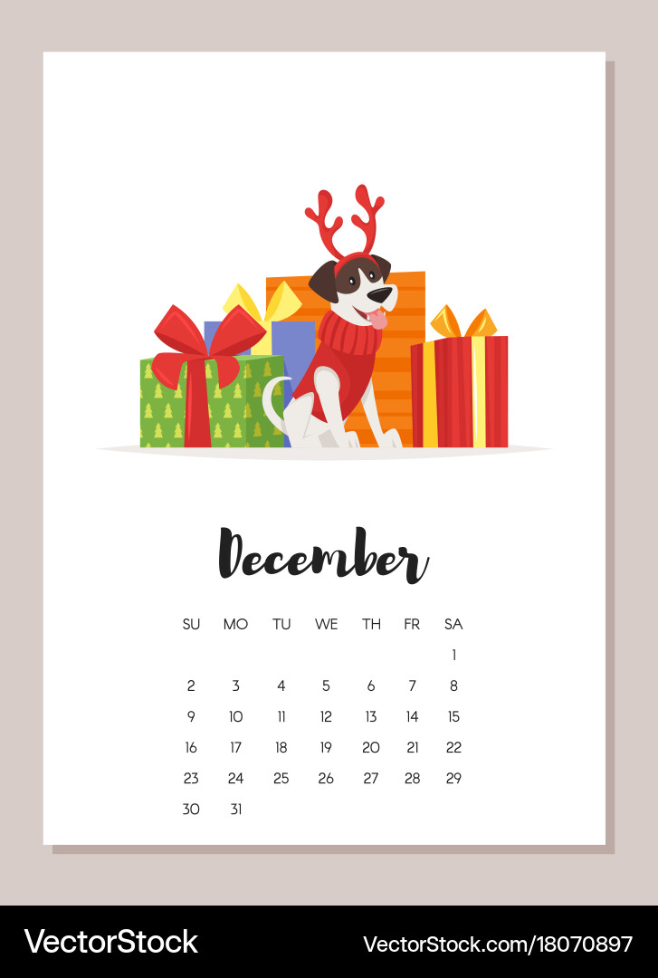 December dog 2018 year calendar Royalty Free Vector Image