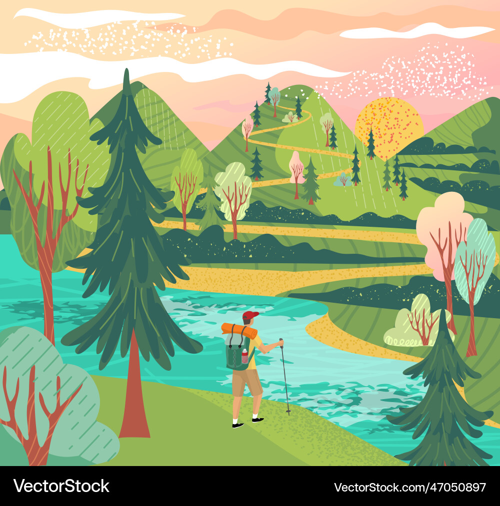 Man in mountain landscape flat Royalty Free Vector Image