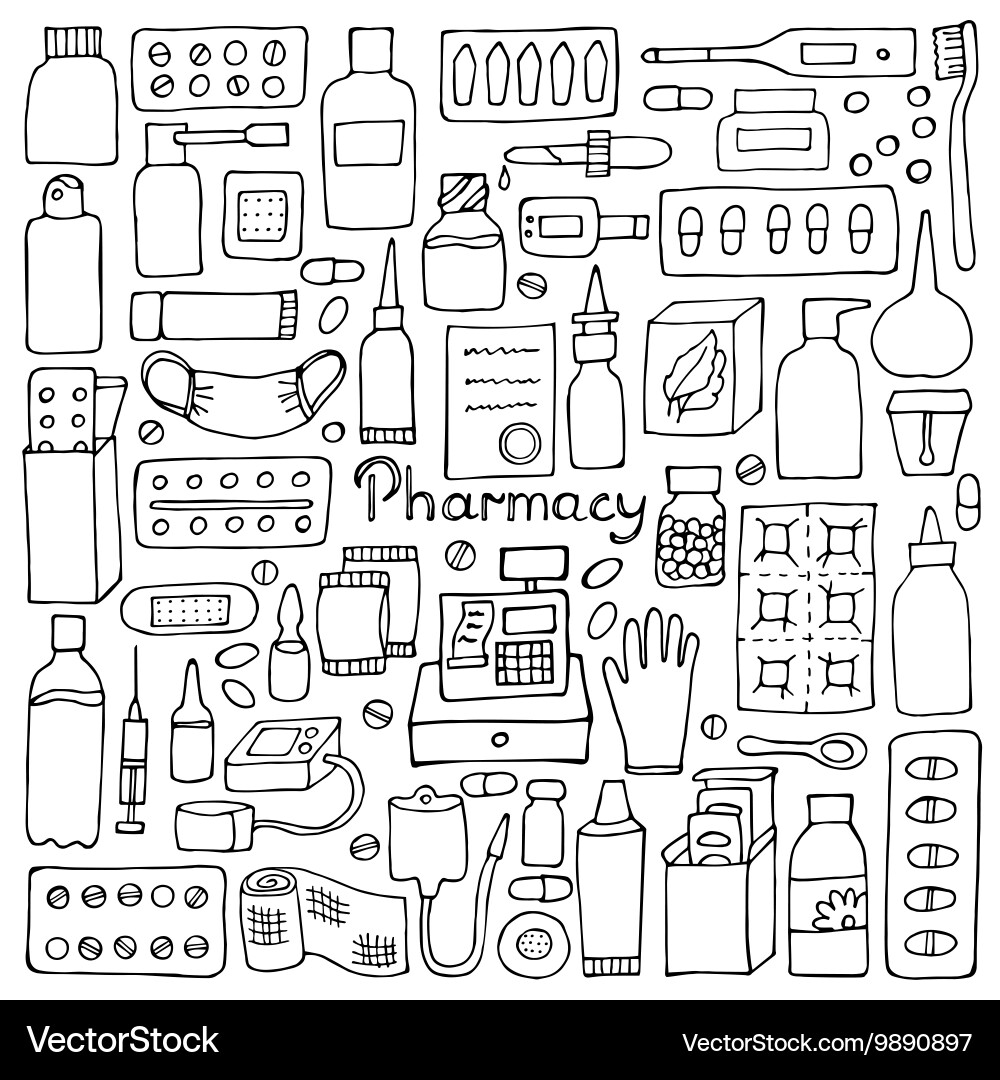 Pharmacy Doodle Collection Royalty Free Vector Image