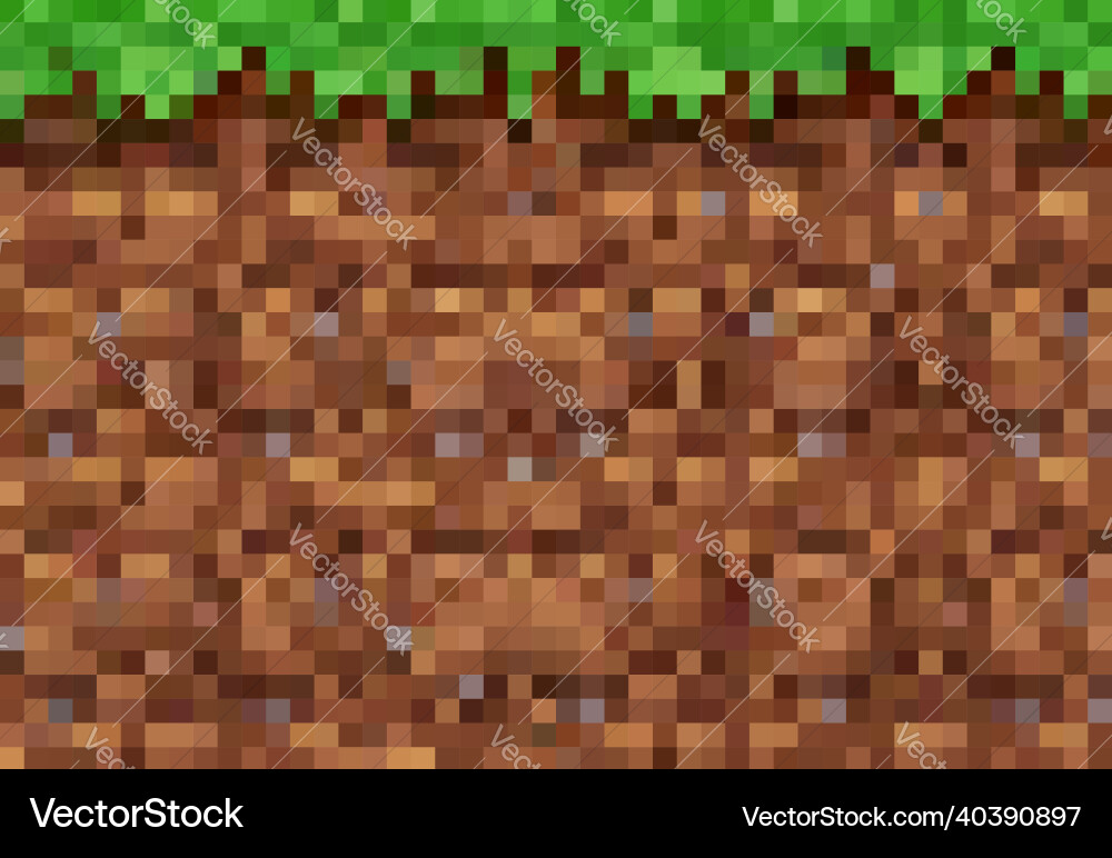Pixel game background block grass ground pattern Vector Image