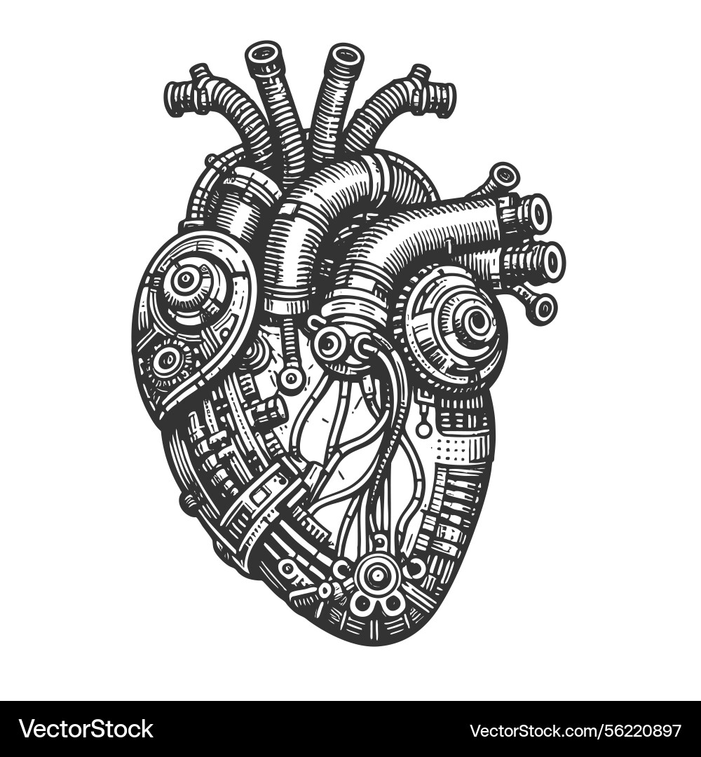 Steampunk mechanical heart engraving Royalty Free Vector