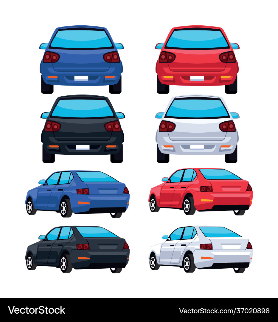 Bundle eight cars Royalty Free Vector Image - VectorStock