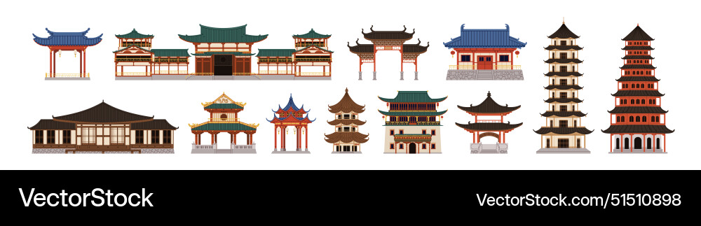 Chinese buildings set traditional asian Royalty Free Vector