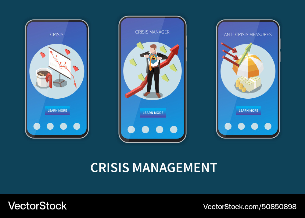 Crisis management isometric set Royalty Free Vector Image