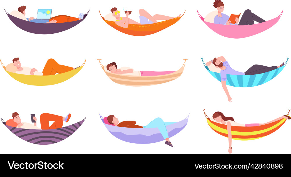 People in hammocks man lying relaxing swing Vector Image