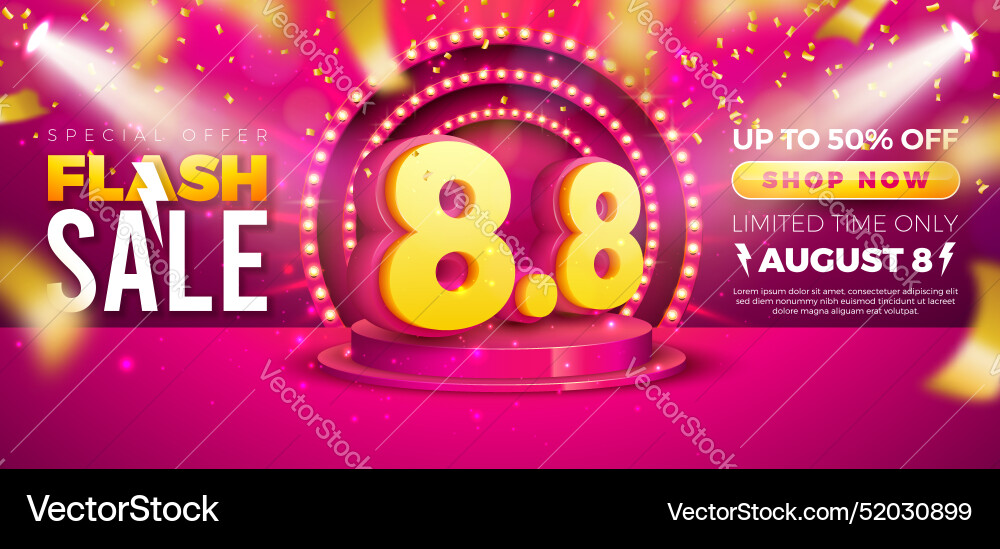 8 august shopping day flash sale design with 3d Vector Image