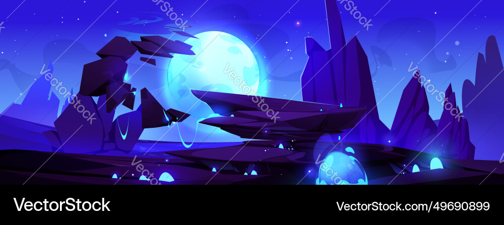 Fantasy alien planet landscape at night Royalty Free Vector