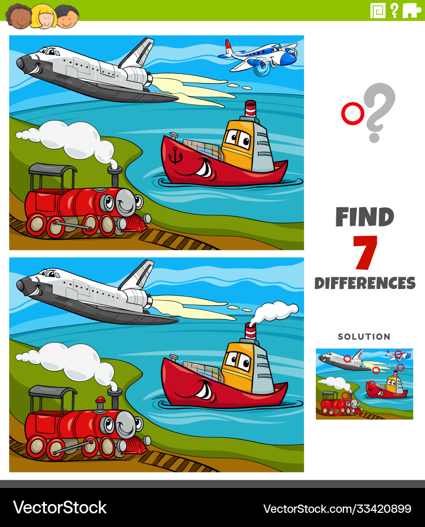 Kids Find the Differences - Transport Edition Vector Image