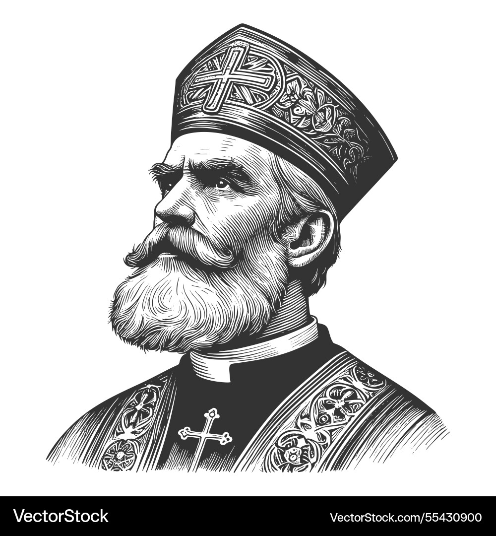 Bearded orthodox clergyman engraving Royalty Free Vector