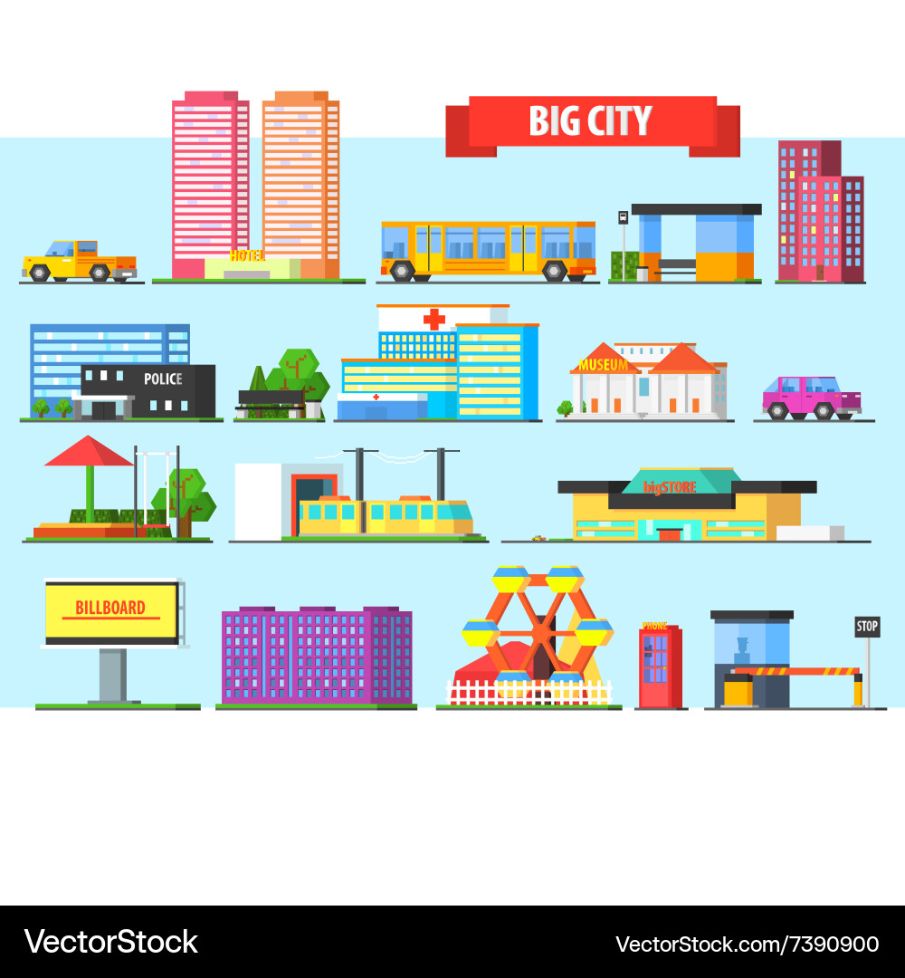 Big city buildings set Royalty Free Vector Image