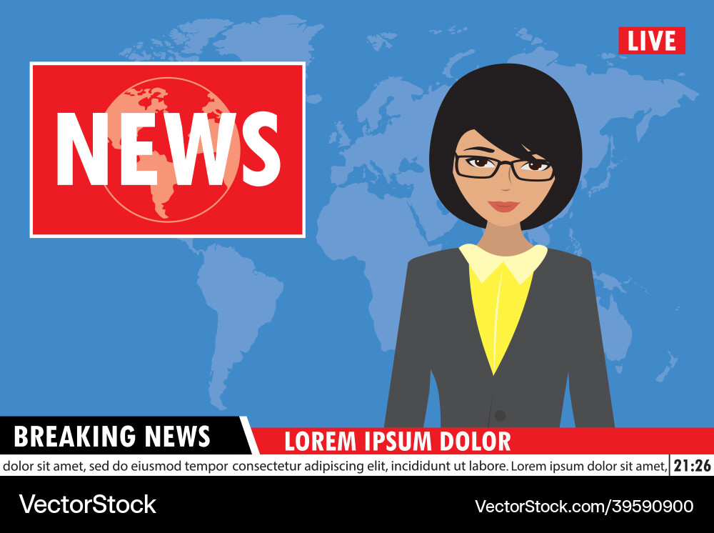 News anchor on tv breaking background Royalty Free Vector